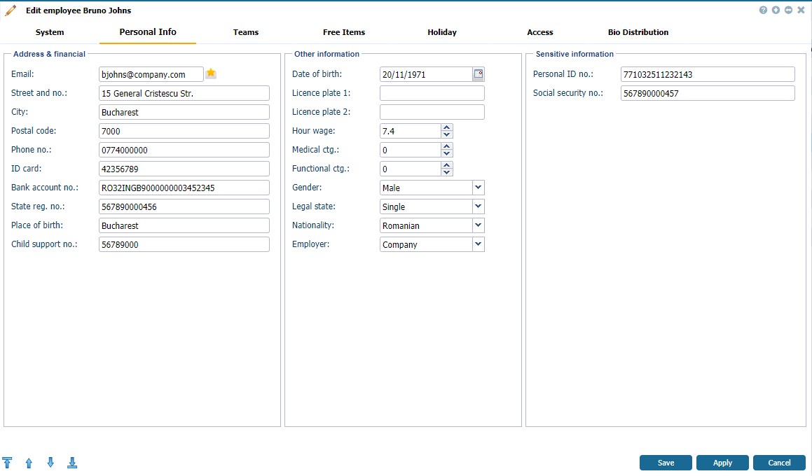 Tab Personal Info - Add and Edit an Employee Personal Info